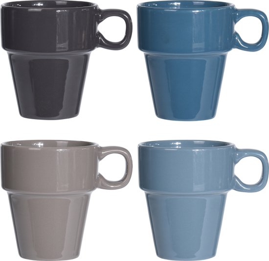 Excellent Houseware koffie/thee mokken - 12x - stapelbaar- aardewerk ...