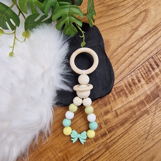 Happy Bebie | Rammelaar | Baby | Bijtring | Kraamkado | Silicone | Hout ...