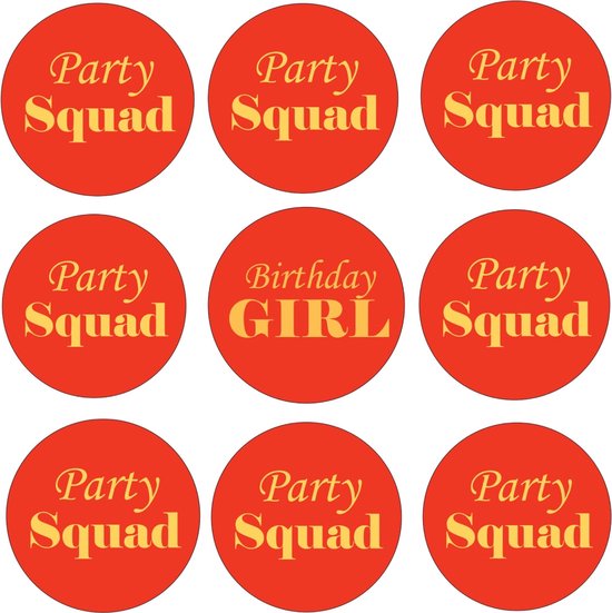 9 Buttons Birthday Girl en Party Squad rood - verjaardag - birthday ...