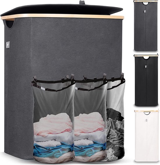 Hennez Wasmand Opbergmand 150L 3 compartimenten met deksel - Waszak ...