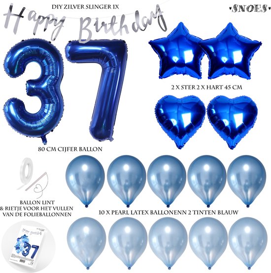 Snoes Ballonnen 37 Jaar Feestpakket – Versiering – Verjaardag Set Mason ...