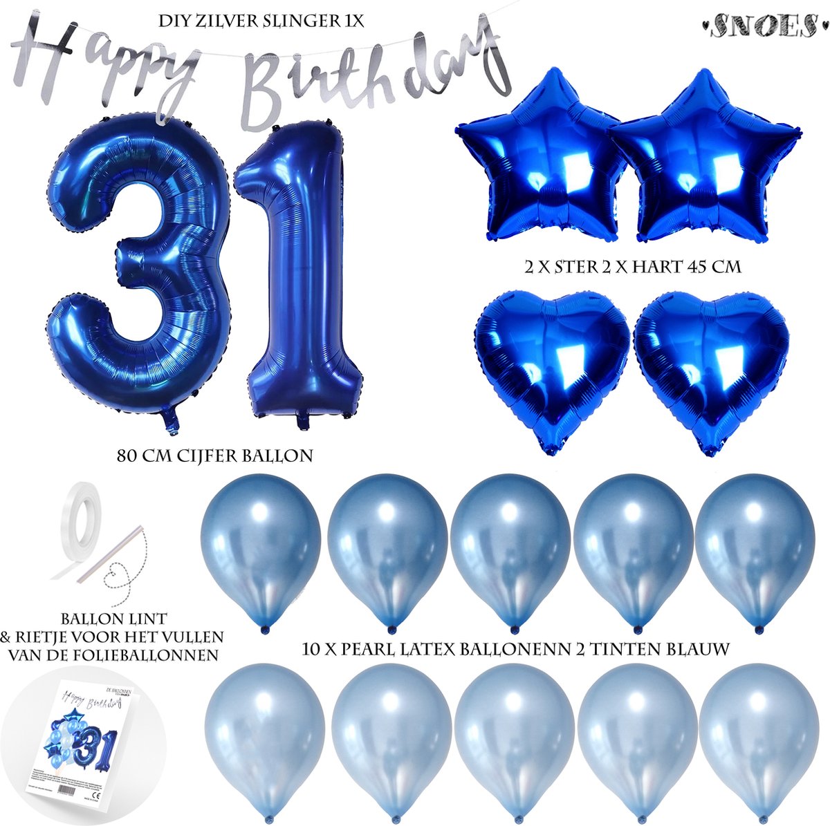 Snoes Ballonnen 31 Jaar Feestpakket – Versiering – Verjaardag Set Mason ...