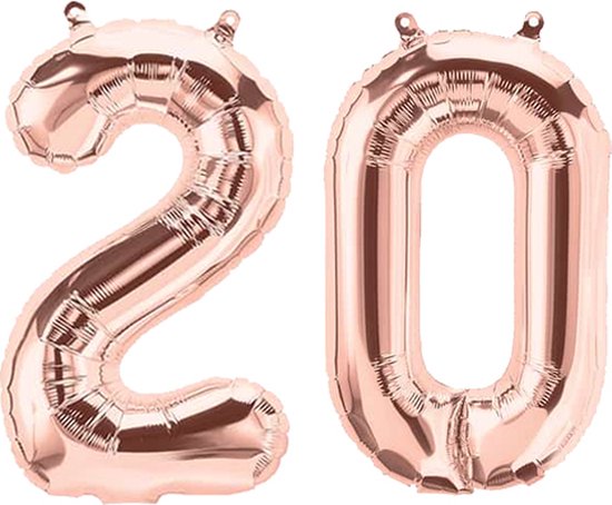 Folieballon Cijfer 20 Rose Gold - 86 cm | bol
