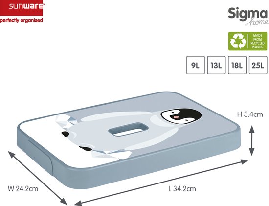 Sunware - Sigma home deksel pinguin blauw - opbergbox 9L, 13L, 18L en ...