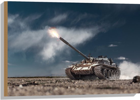 Hout - Tank in Actie onder de Wolken - 75x50 cm - 9 mm dik - Foto op ...