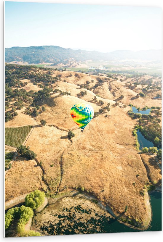 PVC Schuimplaat- Bergen - Luchtballon - Water - Bomen - 80x120 cm Foto ...