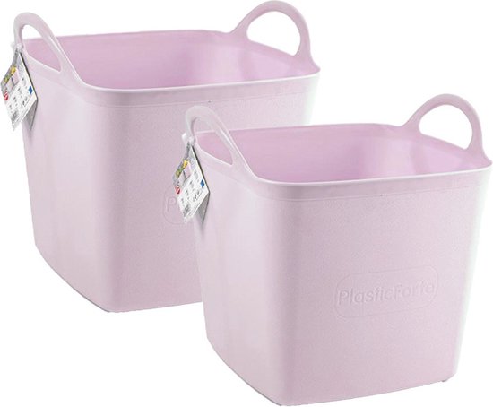 PlasticForte Kuip/emmer/wasmand - 2x - flexibel - roze - 43 liter - vierkant -... | bol