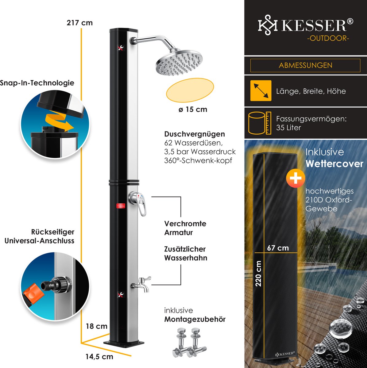 KESSER® Solar Tuindouche 35 liter | Buitendouche warm water | max. 60°C ...