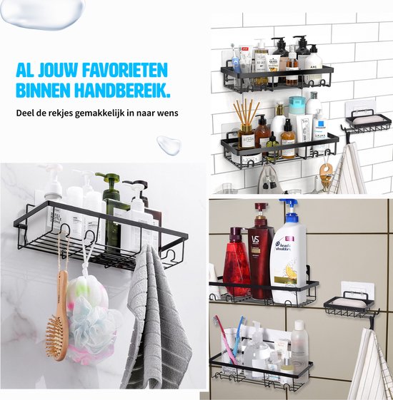 Doucherek 3 Stuks - Bevestigen Zonder Boren - Hangend - Telescopisch ...