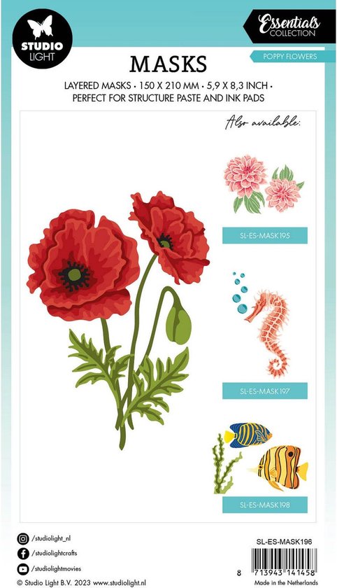 Mask stencil A5 Poppy flowers - essentials nr. 196 | bol