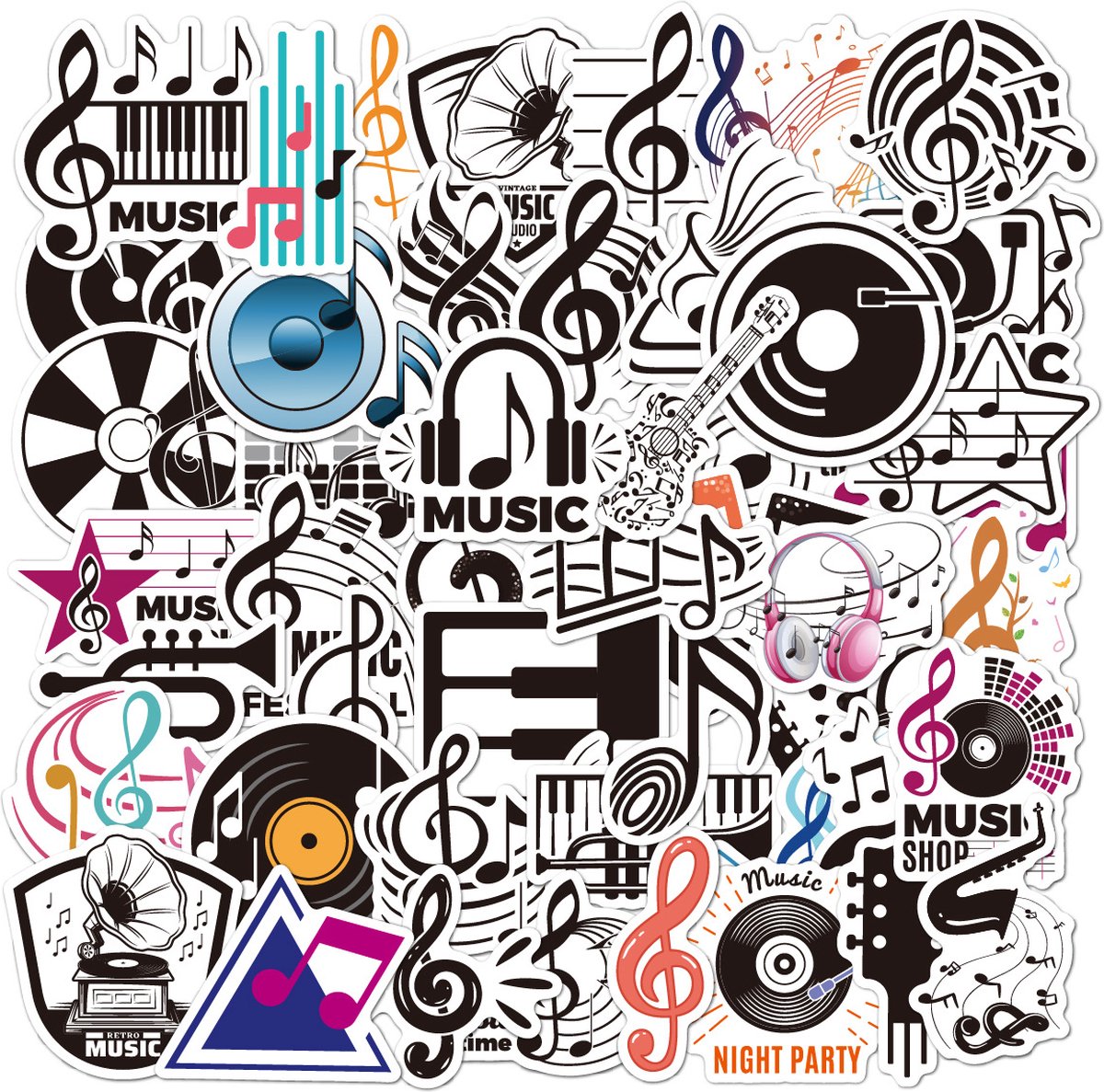 Muziek sticker set met Muzieknoten, Muzieksleutels en ...