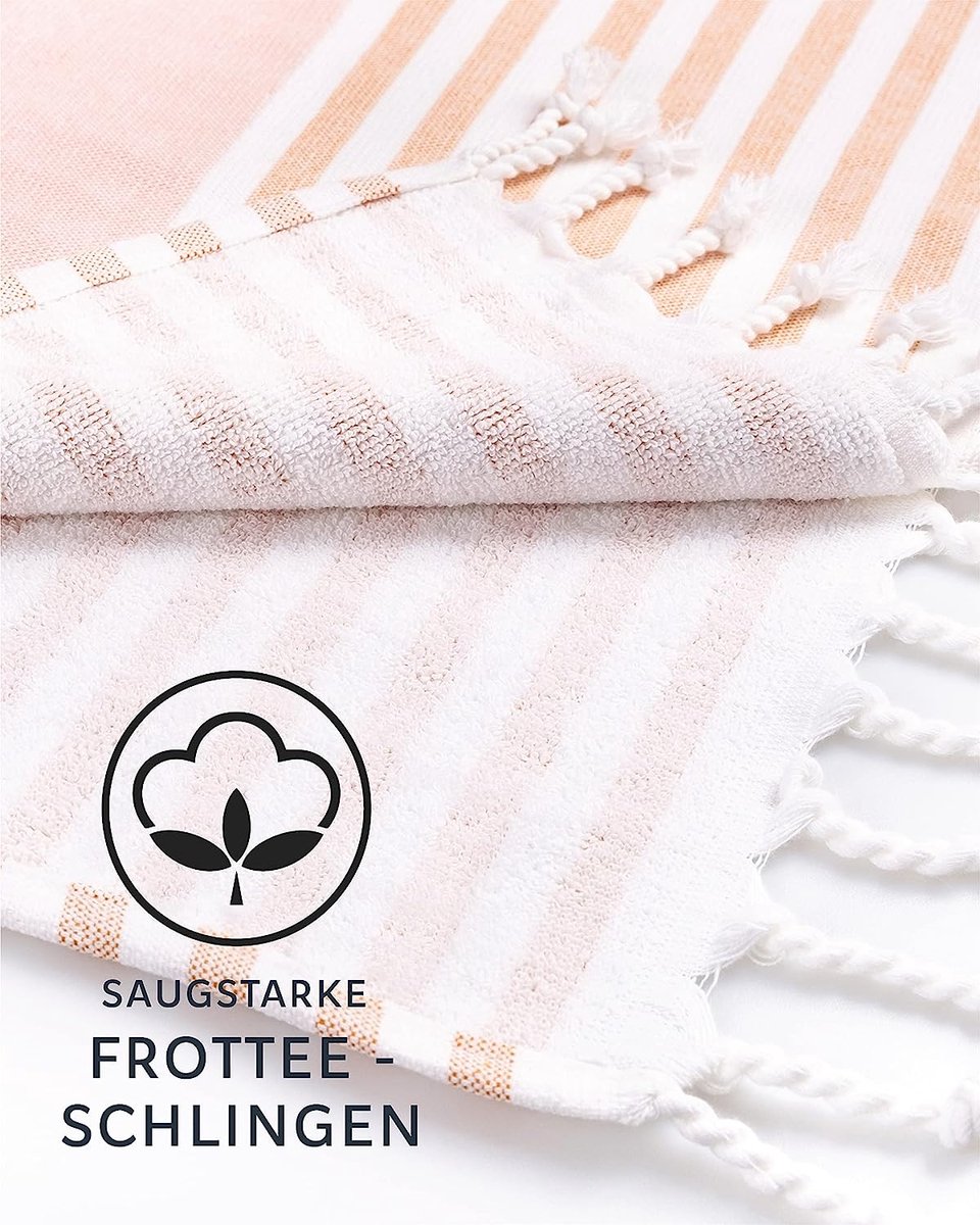 Premium fouta hammam badstof handdoek met handgeknoopte franjes - 100% ...