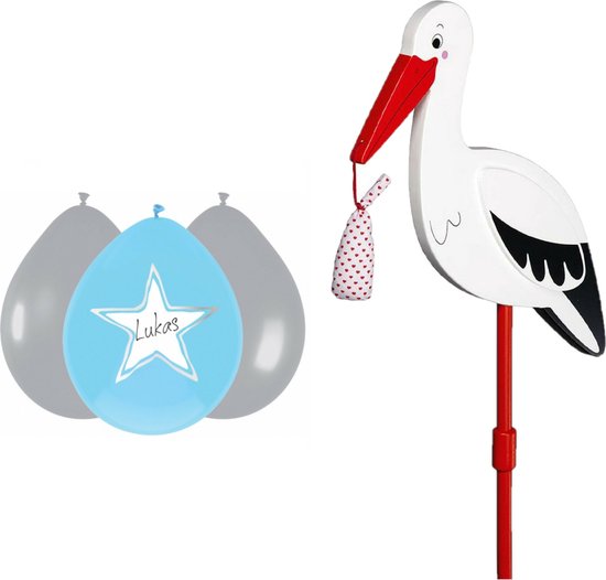 Geboorte versiering jongen - ooievaar geboorte bord - 77 cm hoog - 6x ...