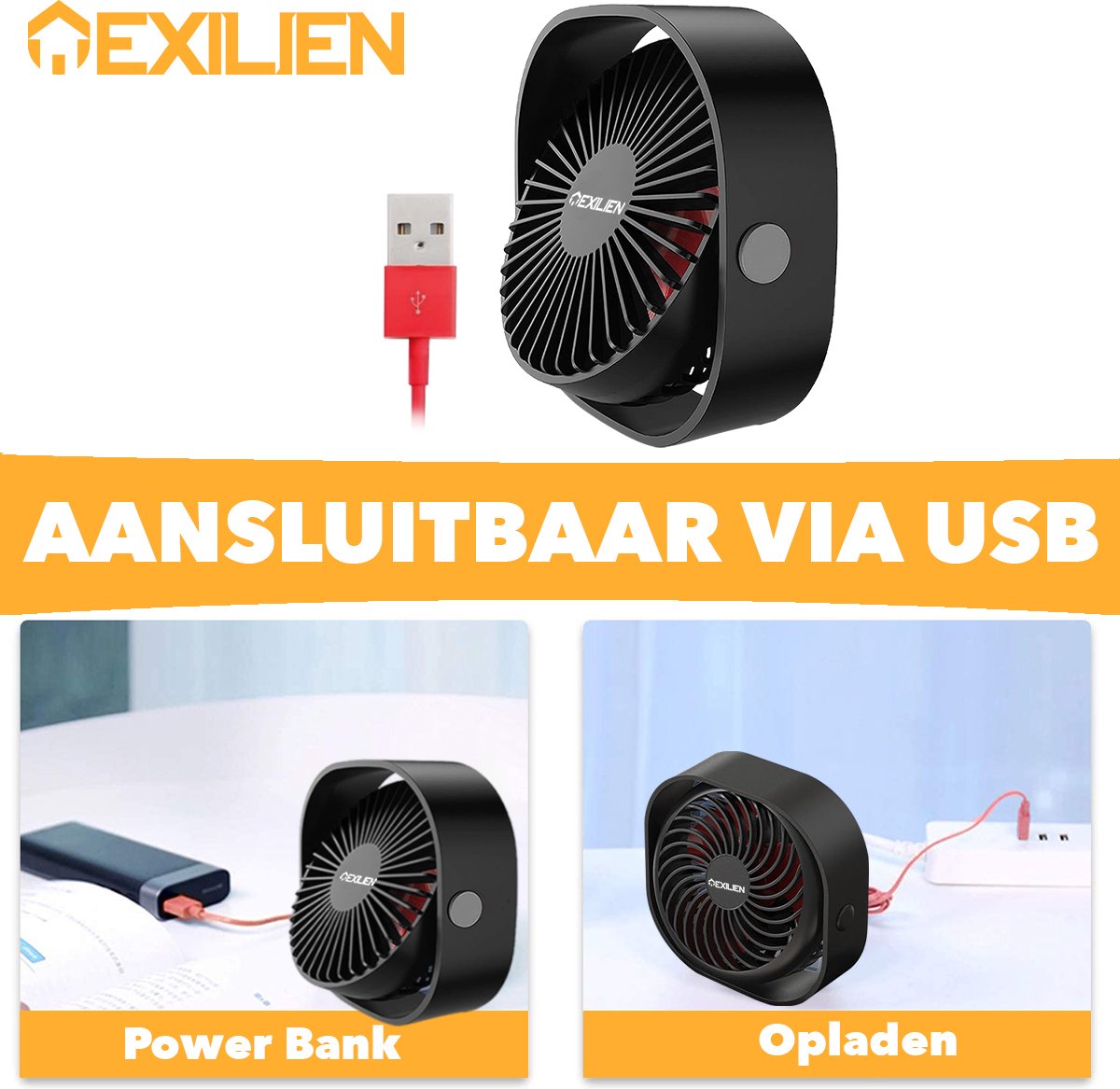 Exilien Mini USB Ventilator - Tafelventilator - Desktop Fan - Waaier ...