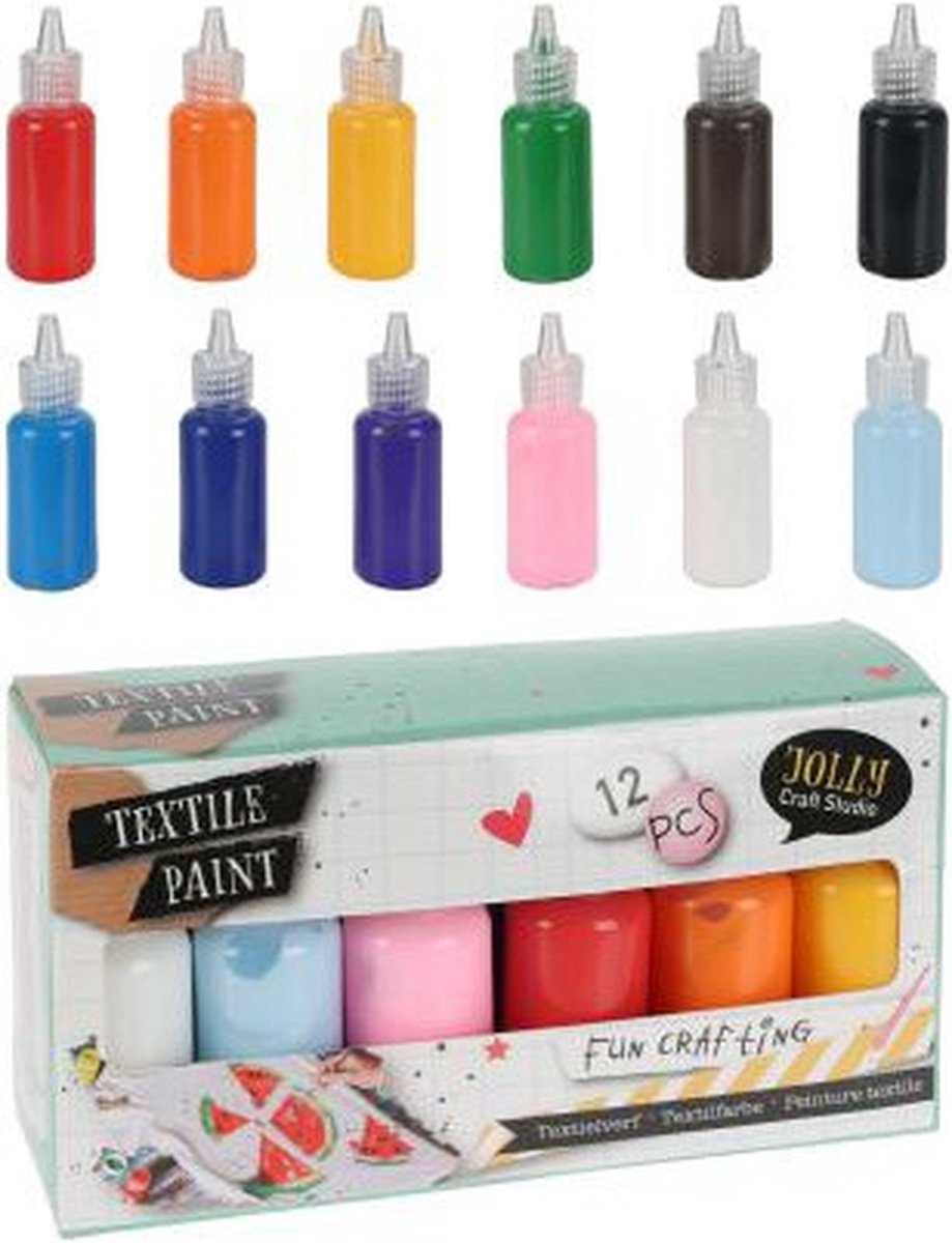 Textielverf Mega Pack 12 kleuren - Textielverfset voor Kinderen en ...