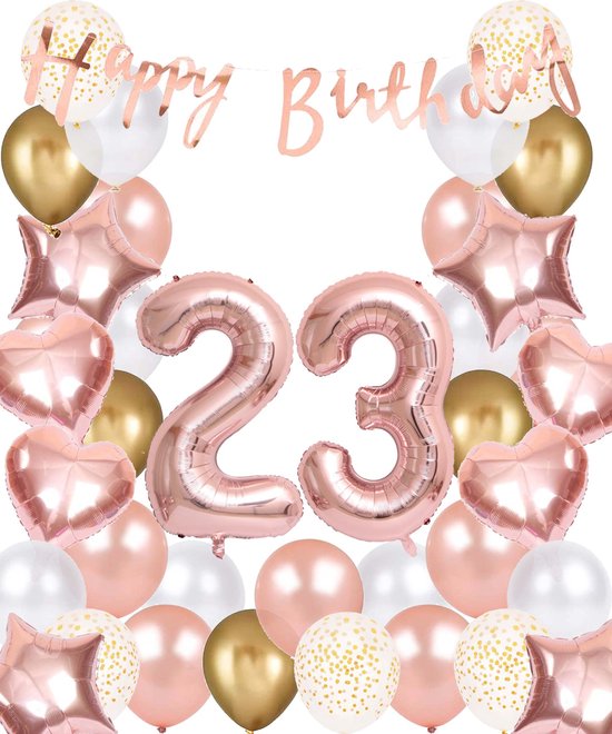 Snoes Ballonnen 23 Jaar Rose Gold White Dots - Compleet Feestpakket met ...
