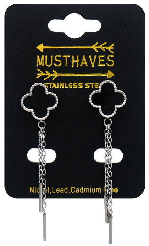 Oorbellen - Klaver met Kettinkjes - RVS - 1,5x5 cm - Zilverkleurig | bol