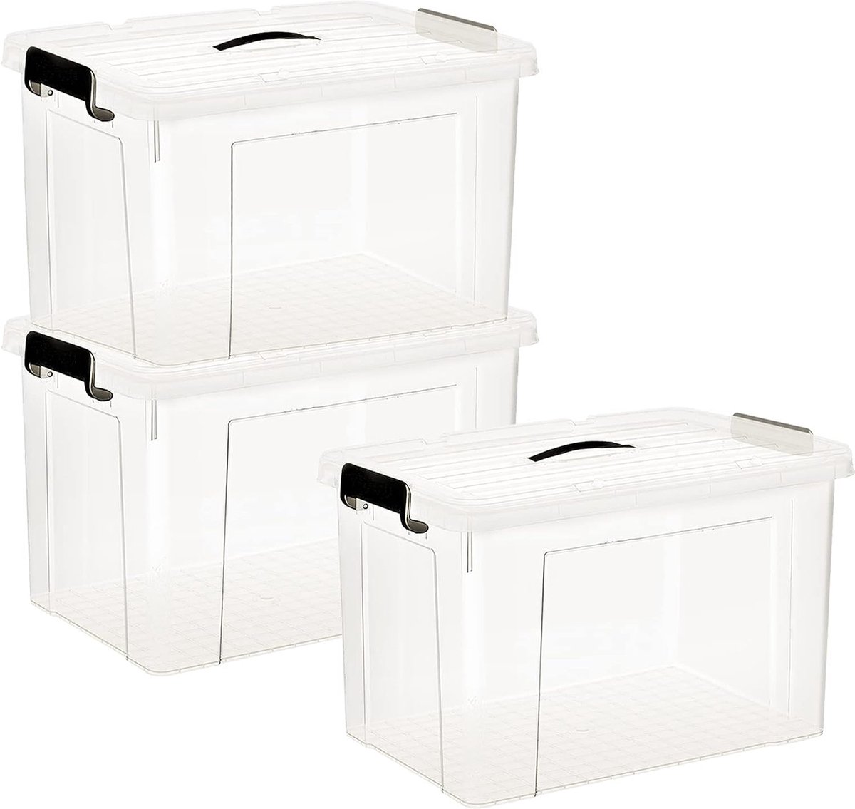 Plastic opbergdoos met deksel, 3 pack 60L grote opbergdozen ...