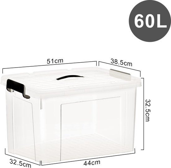 Plastic opbergdoos met deksel, 3 pack 60L grote opbergdozen ...