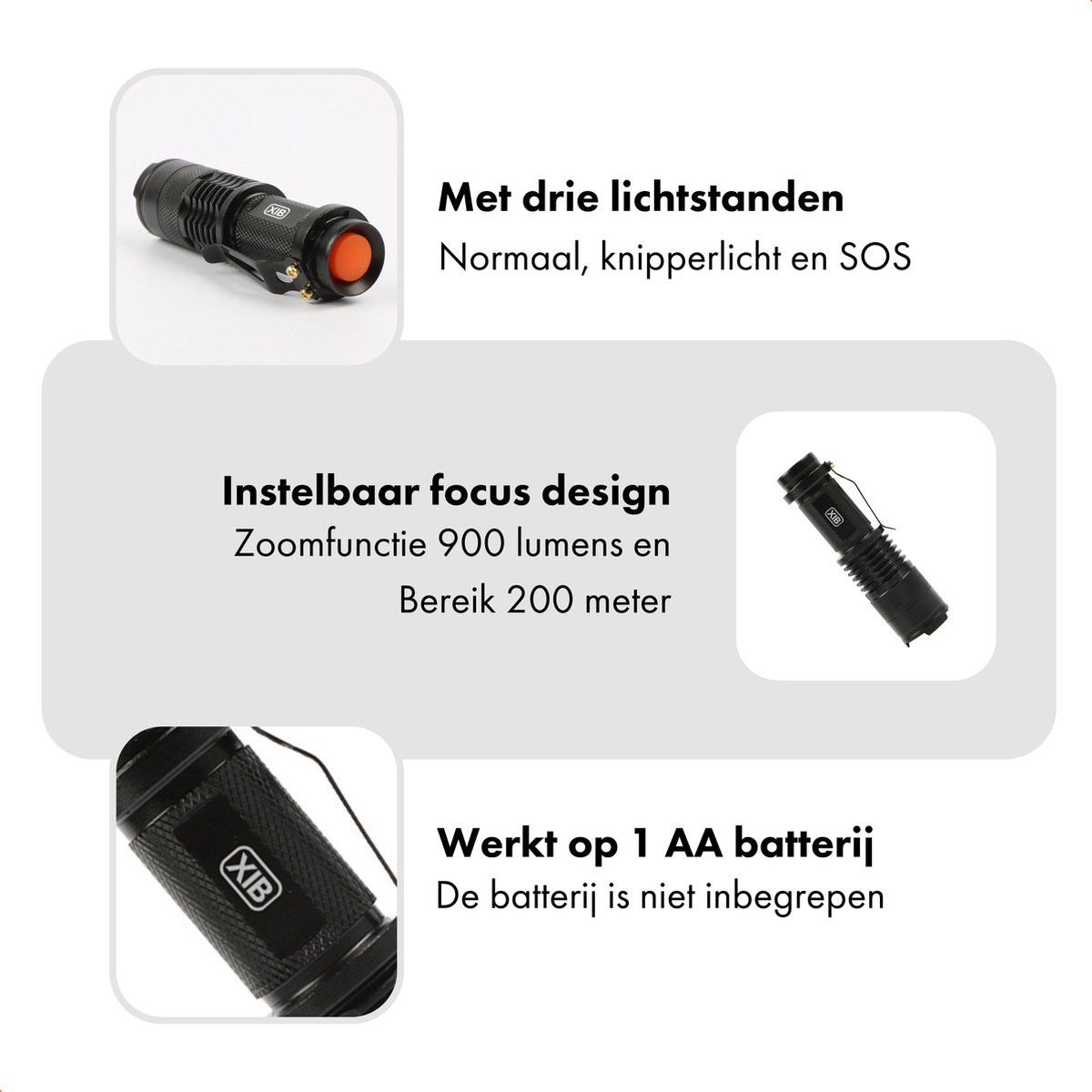 XIB Militaire mini zaklamp – 3 standen – Zoom – Waterproof - 900 lumen ...