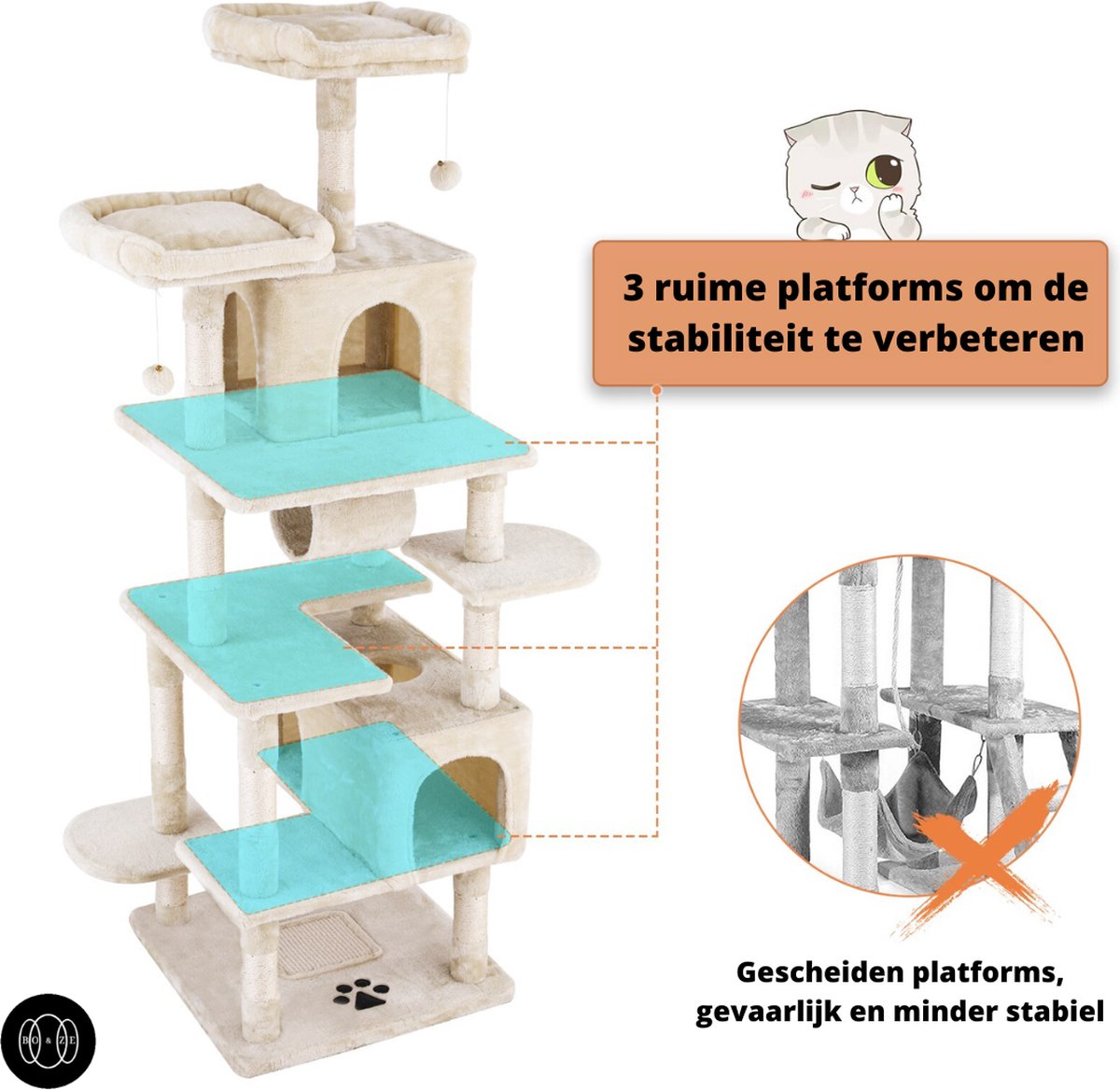Boze® Krabpaal - Krabpaal Voor Katten - Kattenmand - 7 Levels | bol.com