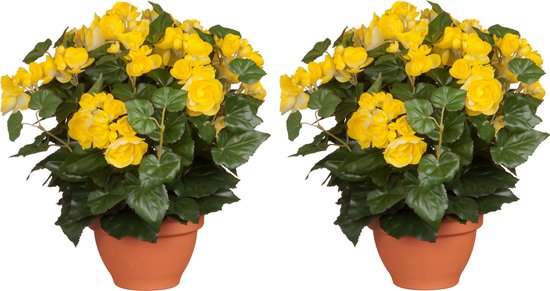 Gele Begonia kunstplant met bloemen 37 cm in terracotta pot ...
