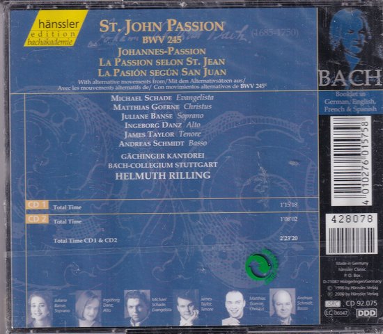 St. John passion - Johann Sebastian Bach - Gächinger Kantorie en Bach ...