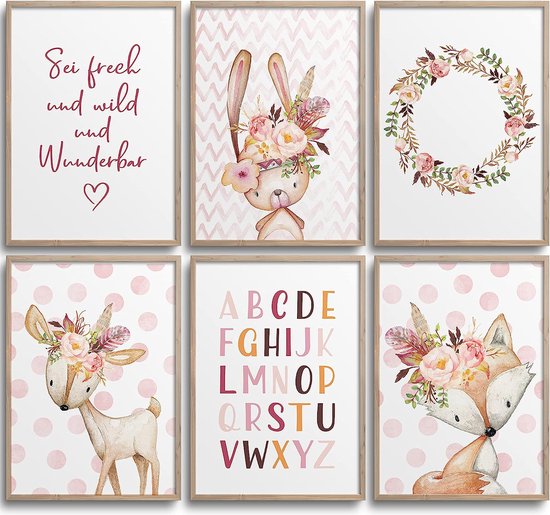 Set van 6 posters Kinderkamer - A4 foto's babykamer - decoratie meisjes ...