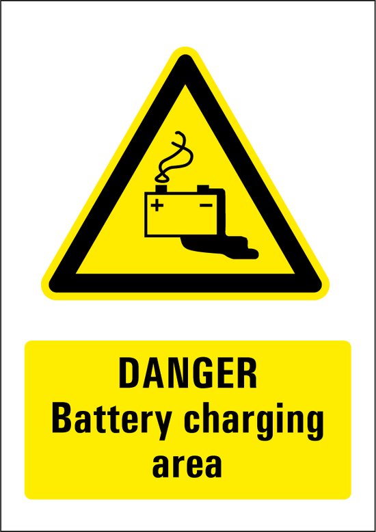 Danger battery charging area sticker 210 x 297 mm | bol