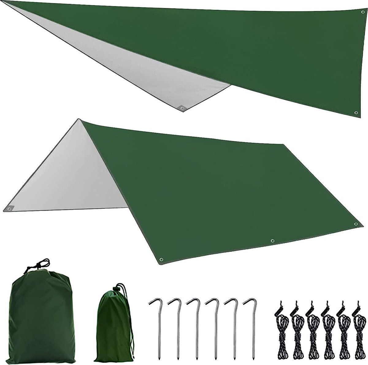 Tentzeil 3 x 3 m, campingtentzeil, voor hangmat, waterdicht met ogen ...