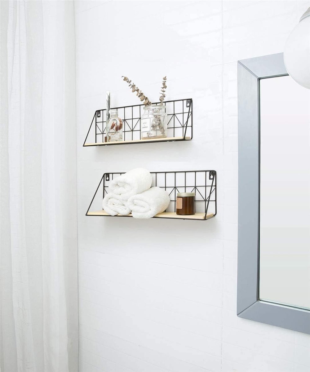 Zwevend rek, modern rek, boho, decoratief wandrek, houten opbergrekken ...