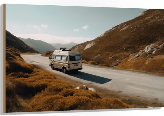 Hout - Camper in Berglandschap - 120x80 cm - 9 mm dik - Foto op Hout ...