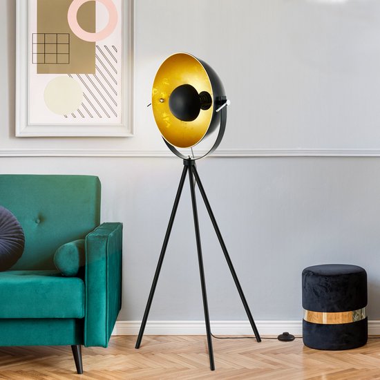 Design driepoot staande lamp Charlotte - zwart met goud | bol