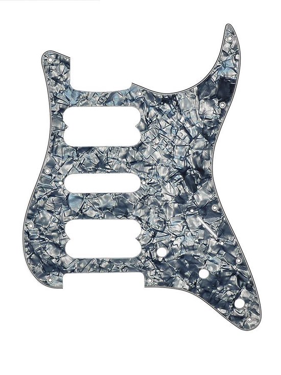 Pickguard Strat, HSH contour cut, 11 screw holes, 4-ply, black pearl ...