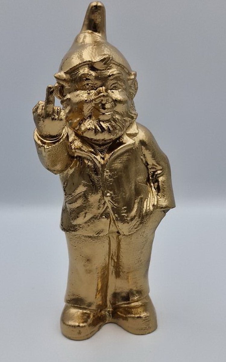 Kabouter met opgestoken middelvinger | 20 cm | Goud | bol