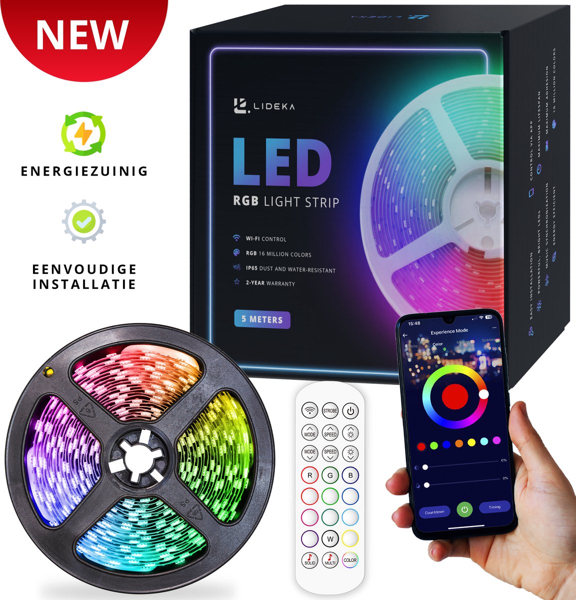 Lideka - LED Strip - 5 Meter - met Afstandsbediening - RGB - 3 Honderd Led lights -... | bol.com