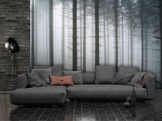 Fotobehang - Vlies Behang - Bos in Mist - 208 x 146 cm | bol.com
