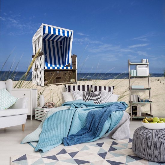 Fotobehang - Vlies Behang - Strandbankje op het Strand - 416 x 254 cm | bol