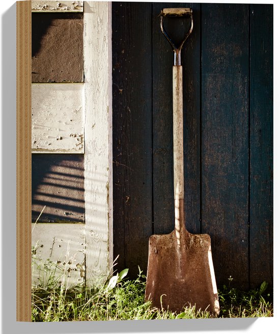 Hout - Tuinier Schep tegen Houten Boerderij - 30x40 cm - 9 mm dik ...