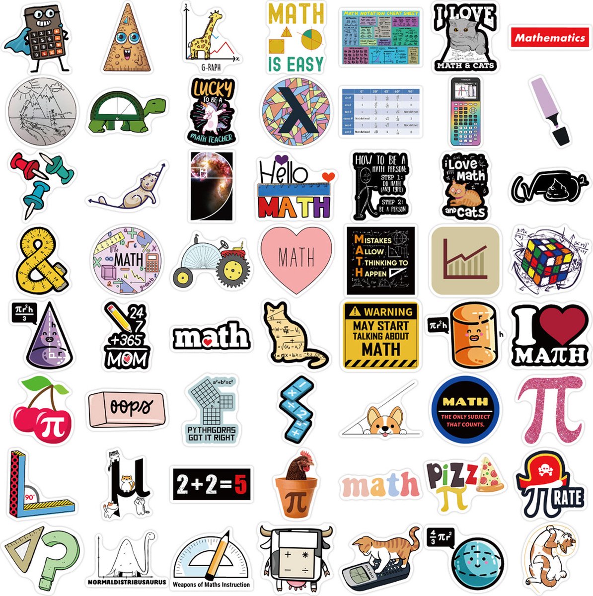 Grappige Wiskunde stickers - 50 stuks - 5x5CM - Leuke cadeau voor ...