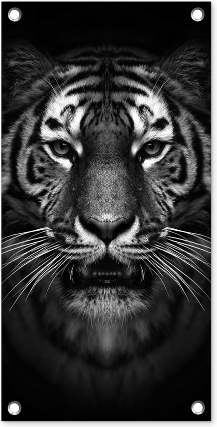 Tuinposter Tijger - Dieren - Zwart - Wit - Portret - Wild - 30x60 cm - Tuindoek -... | bol