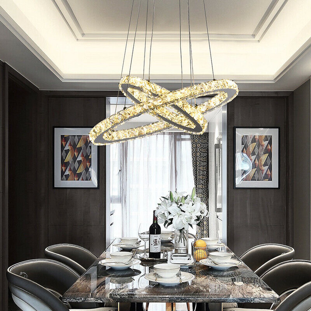 LuxiLamps - Kristallen Kroonluchter - Crystal Led Hanglamp - 2 Ring ...