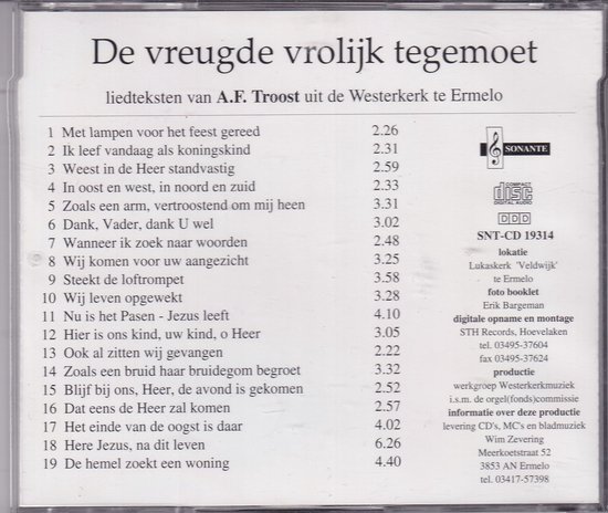 De vreugde vrolijk tegemoet, liedteksten van A.F. Troost uit de ...
