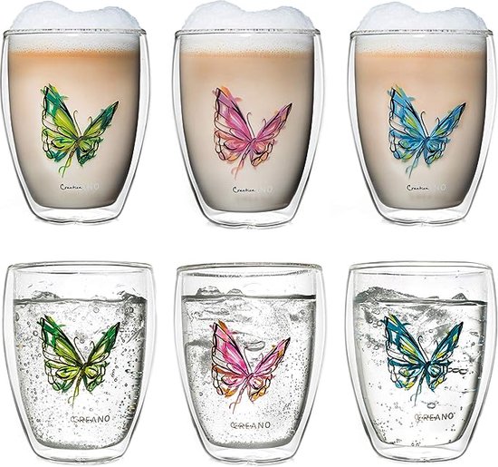 Creano thermo glas Colourfly dubbelwandig theeglas, latte macchiato ...