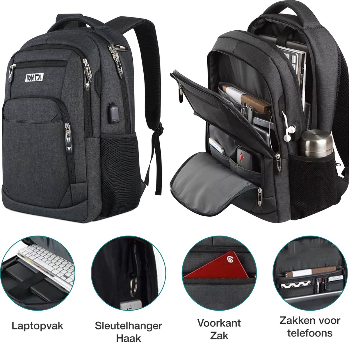 VMCA Rugzak - 15.6 inch - Laptop Rugtas - 30L - Zwart | bol