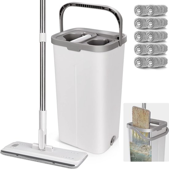 Dweilmop set met emmer, poetsemmer met dweil met 10 microvezelpads en ...