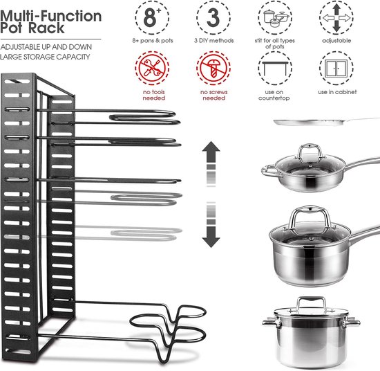 Pan Rack Organizer, 8 Tier Pot en Pan Racks voor kast, kookgerei, 1 ...