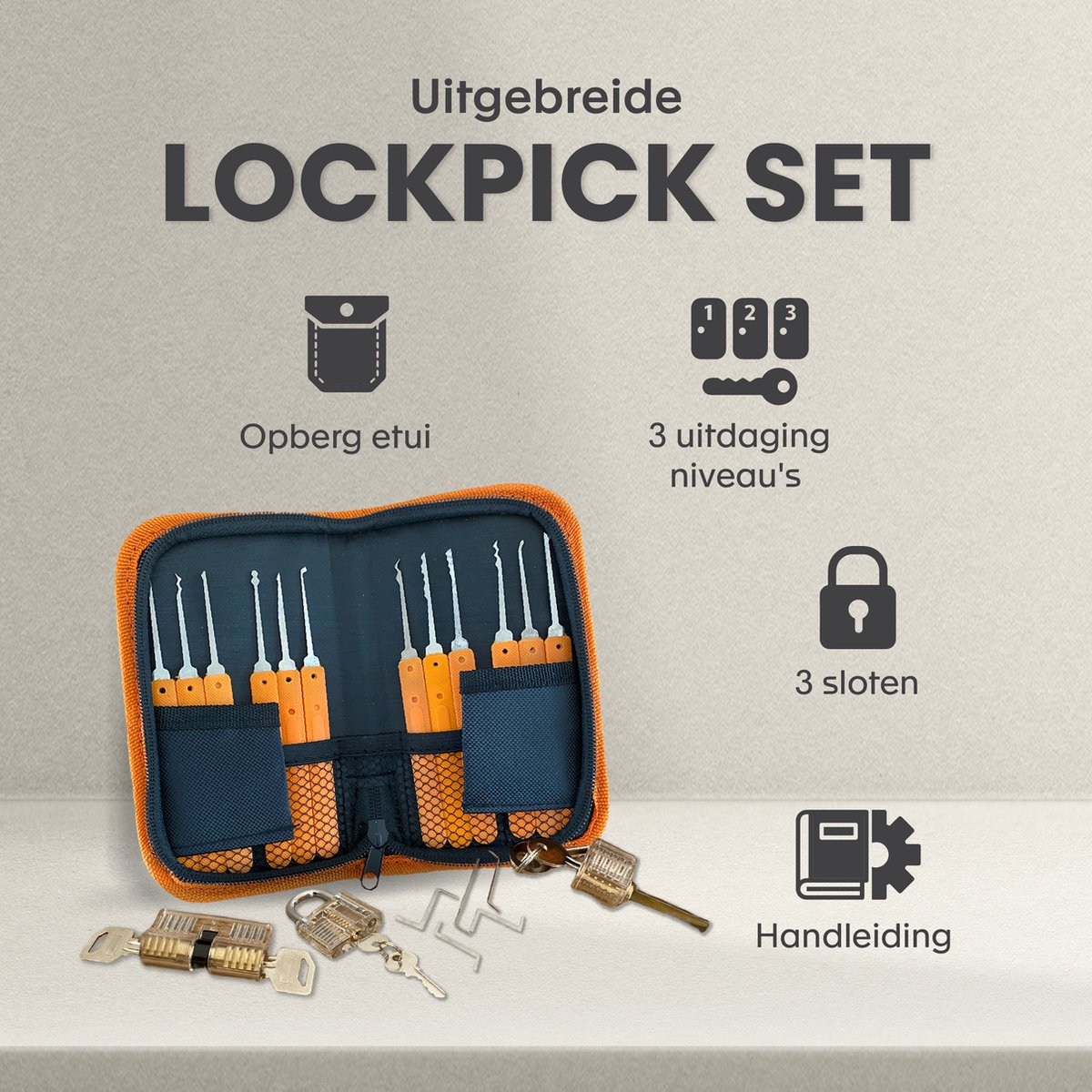 Lockpick set - 32 delig - Lockpick set met 3 sloten - Lockpick ... Lockpick set - 32 delig - Lockpick set met 3 sloten - Lockpick ...