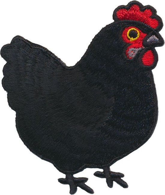 Patch - Strijkembleem - Kip - Zwart- 6 x 6,5 cm | bol