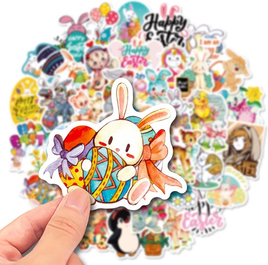 50 stuk pasen konijn eieren Cartoon stickers voor kinderen en ...